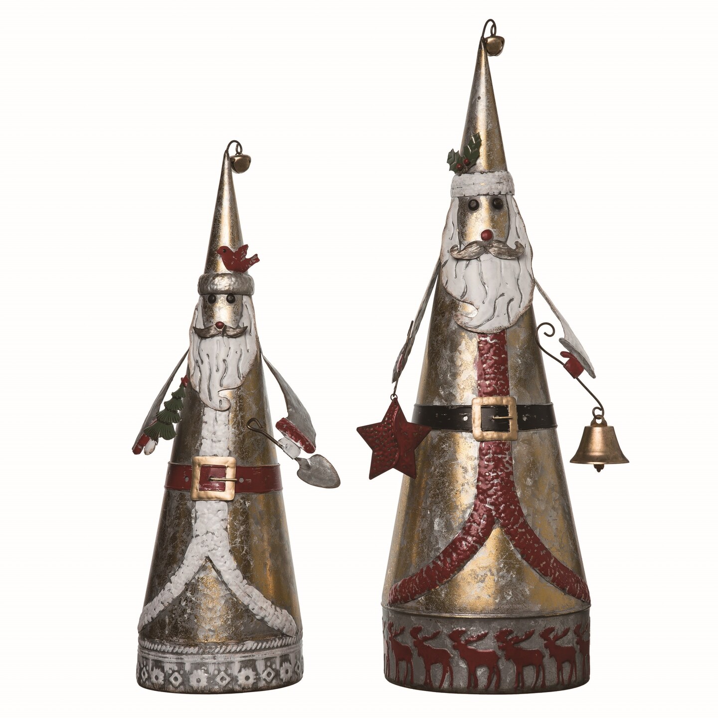 Transpac Metal 24.75 in. Multicolor Christmas Santa Cone Decor Set of 2 ...