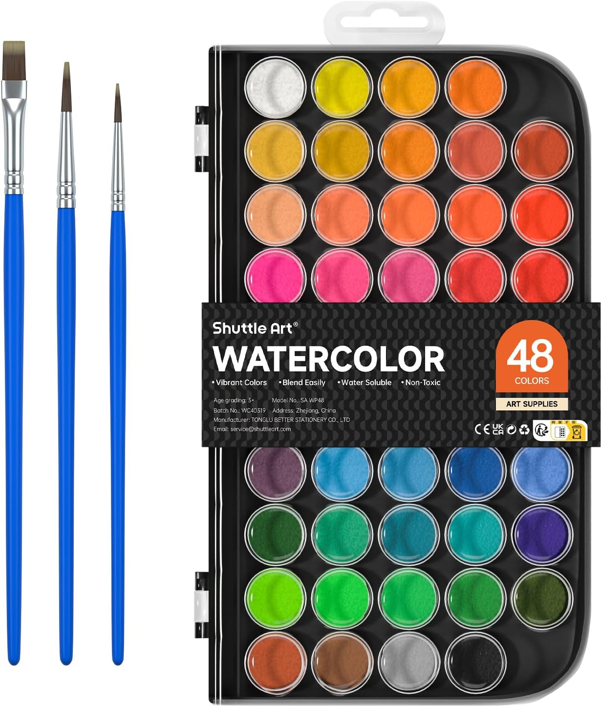 Watercolor Paint Set, 48 Colors Watercolor Paint Pan Set with 3 Paint ...