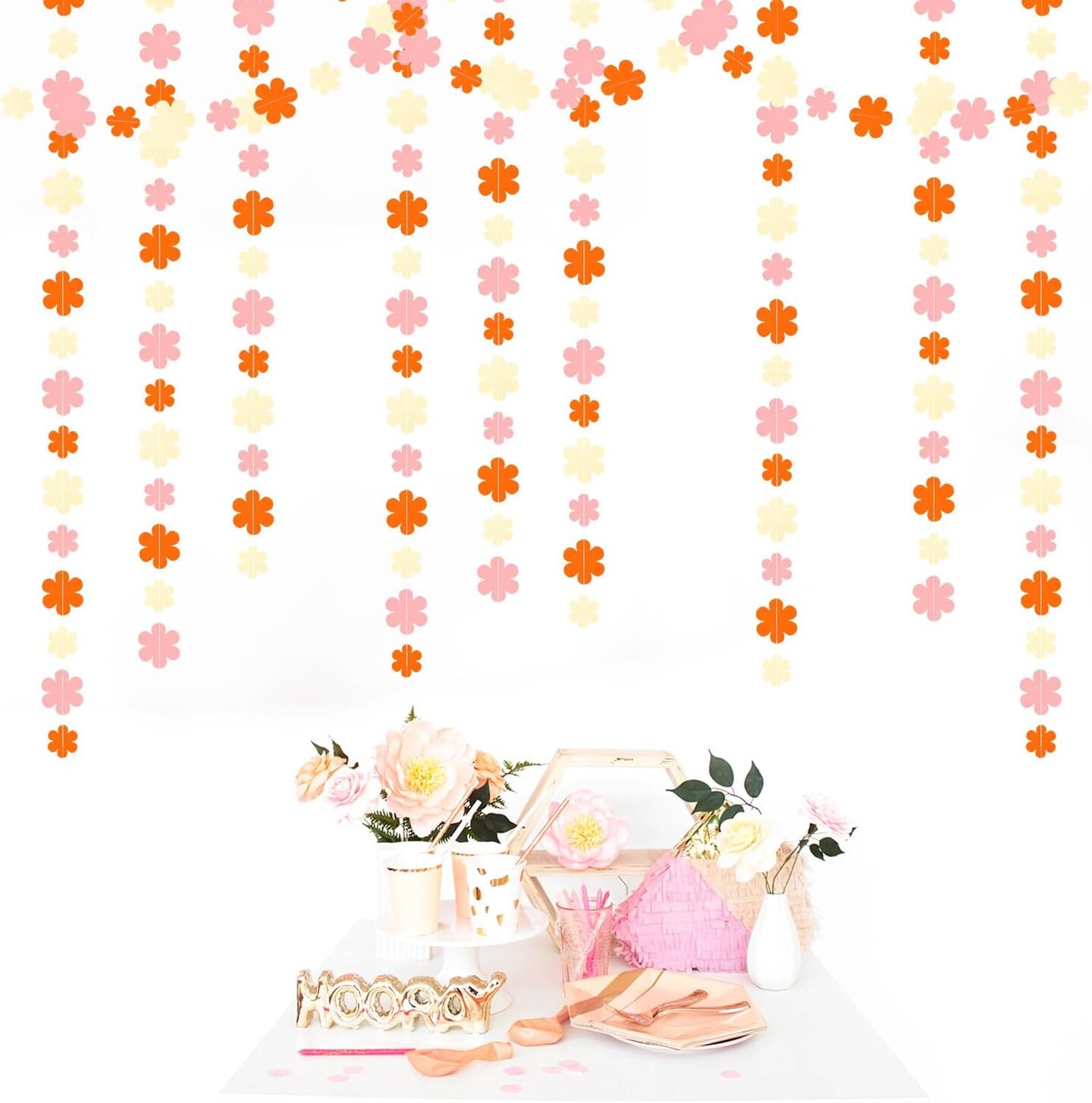 52 ft Orange & Pink Boho Paper Garland – Fall, Birthday & Wedding Party ...