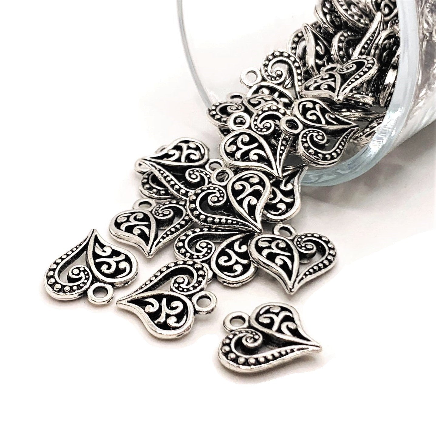 Antiqued Silver Scroll Heart Charms, 14x13mm | Michaels