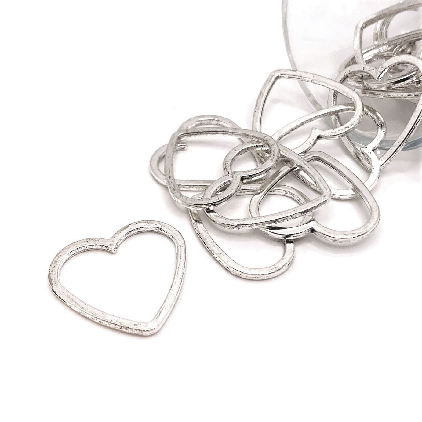 Silver Open Heart Connector Charms, 24x25mm, Count: 4 Pieces | Michaels