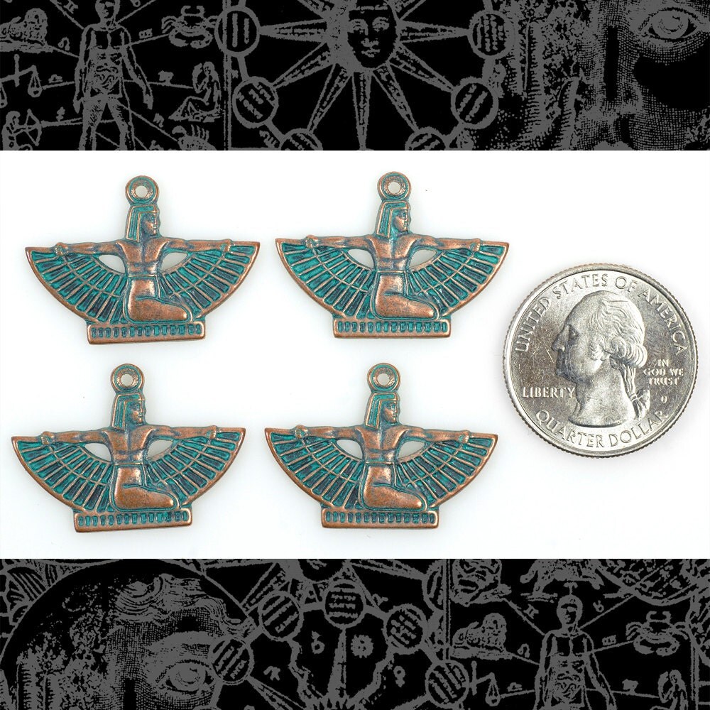 Verdigris Finished Brass Mini Winged Egyptian Goddess Pendants or ...
