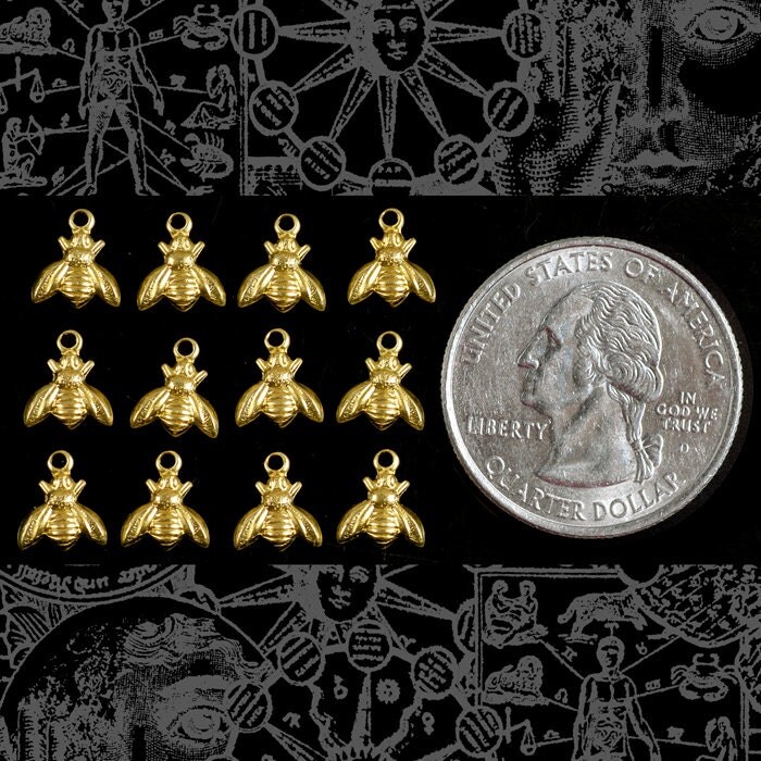 Raw Brass Itty Bitty Bee Charms with Ring - Set of Twelve - B-C101 ...