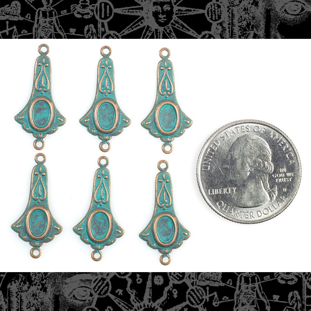 Verdigris Finished Brass Art Deco Style Connectors with Settings - Set ...