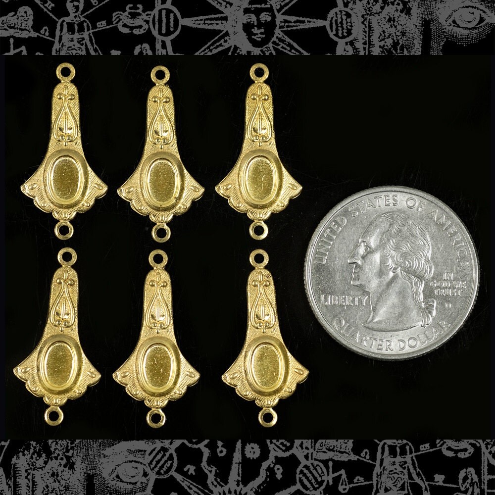 Raw Brass Art Deco Style Connectors with Settings - Set of Six - B-2C58 ...