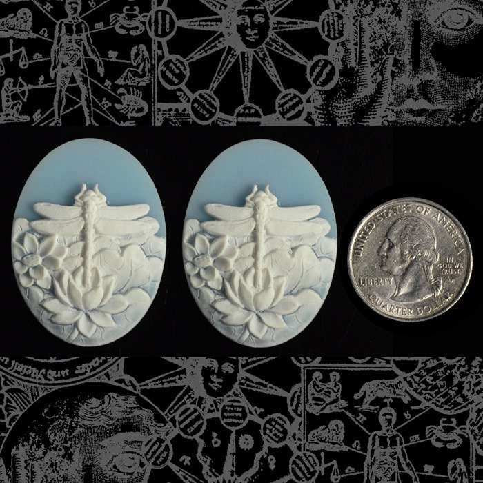 Blue and White Dragonfly Cameos 30mm x 40mm Cameos - Set of Two ...