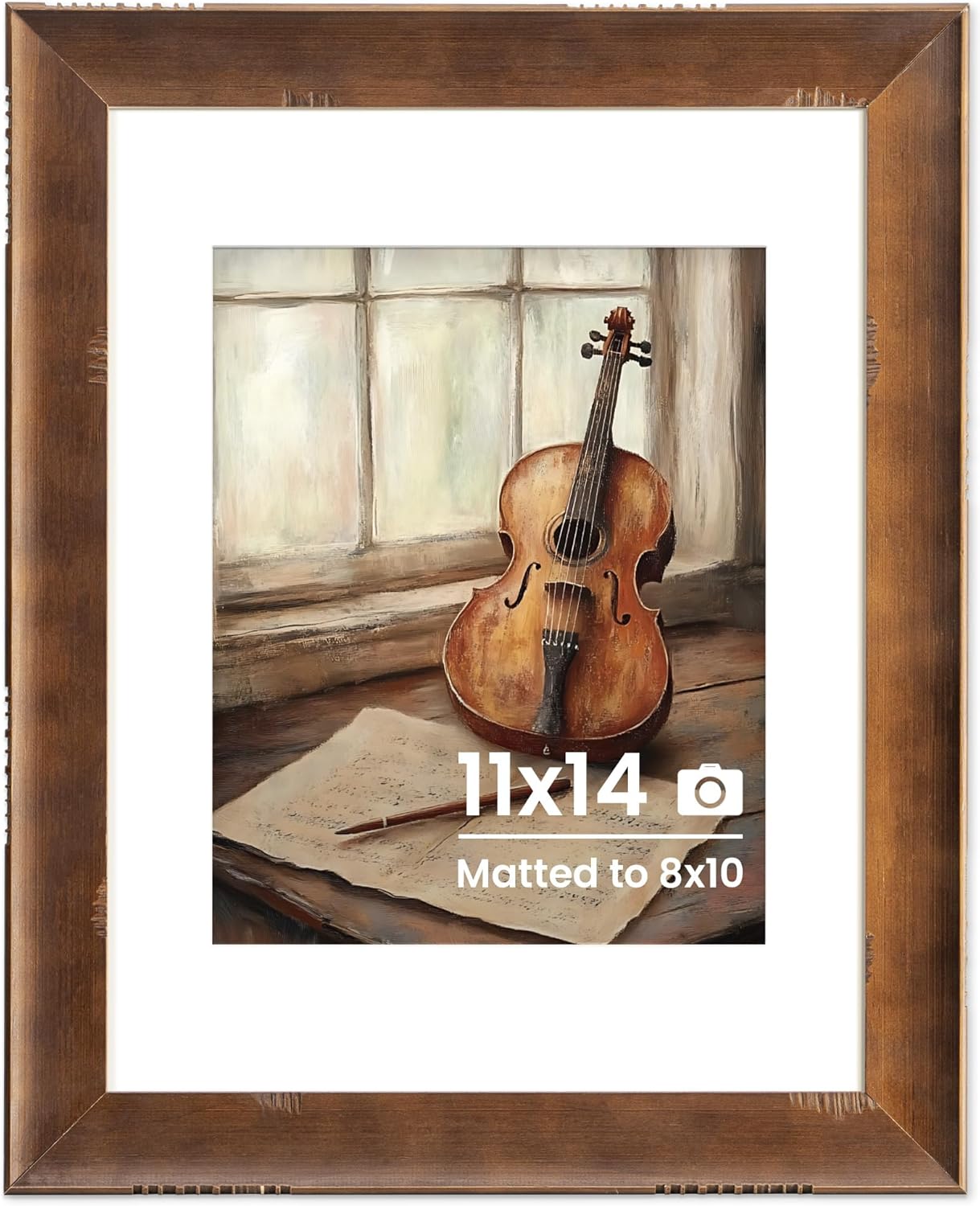 11x14 Rustic Picture Frame with Mat|Natural Wood 11 x 14 Photo Frame ...