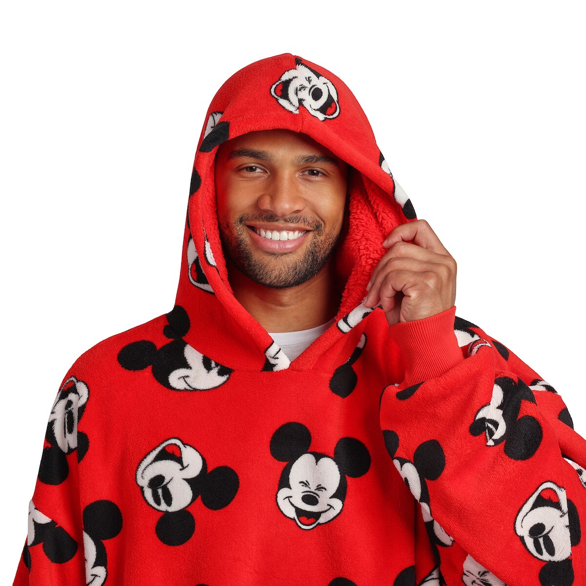 Disney Mickey Mouse Character Faces Adult Red Long Sleeve Hooded ...