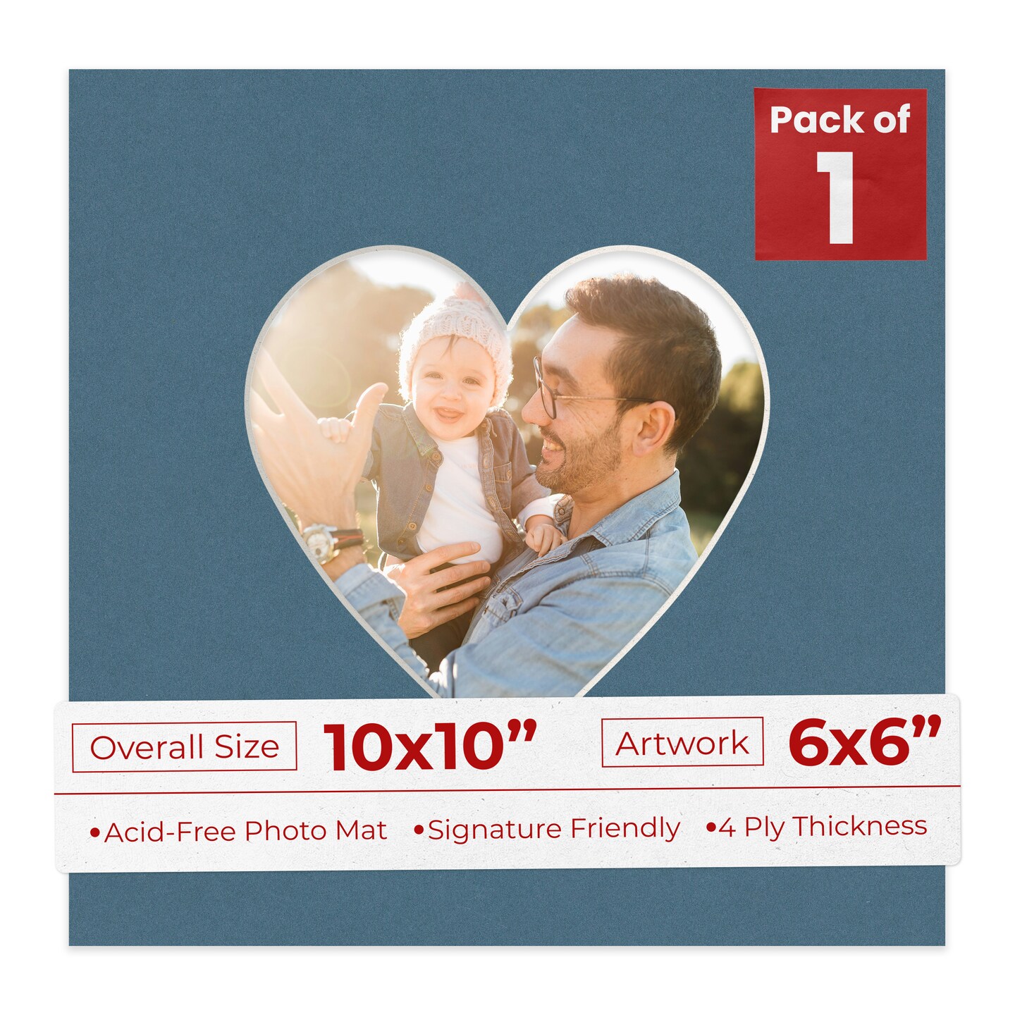 Steel Blue Mat Board for 10x10 Frames - Heart Opening for 6x6 Photos ...
