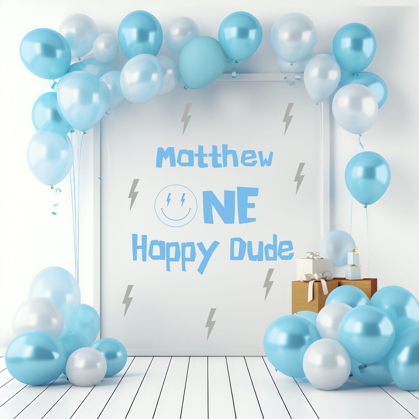 One Happy Dude Birthday Decal, Lightning bolts included, Retro 1st ...
