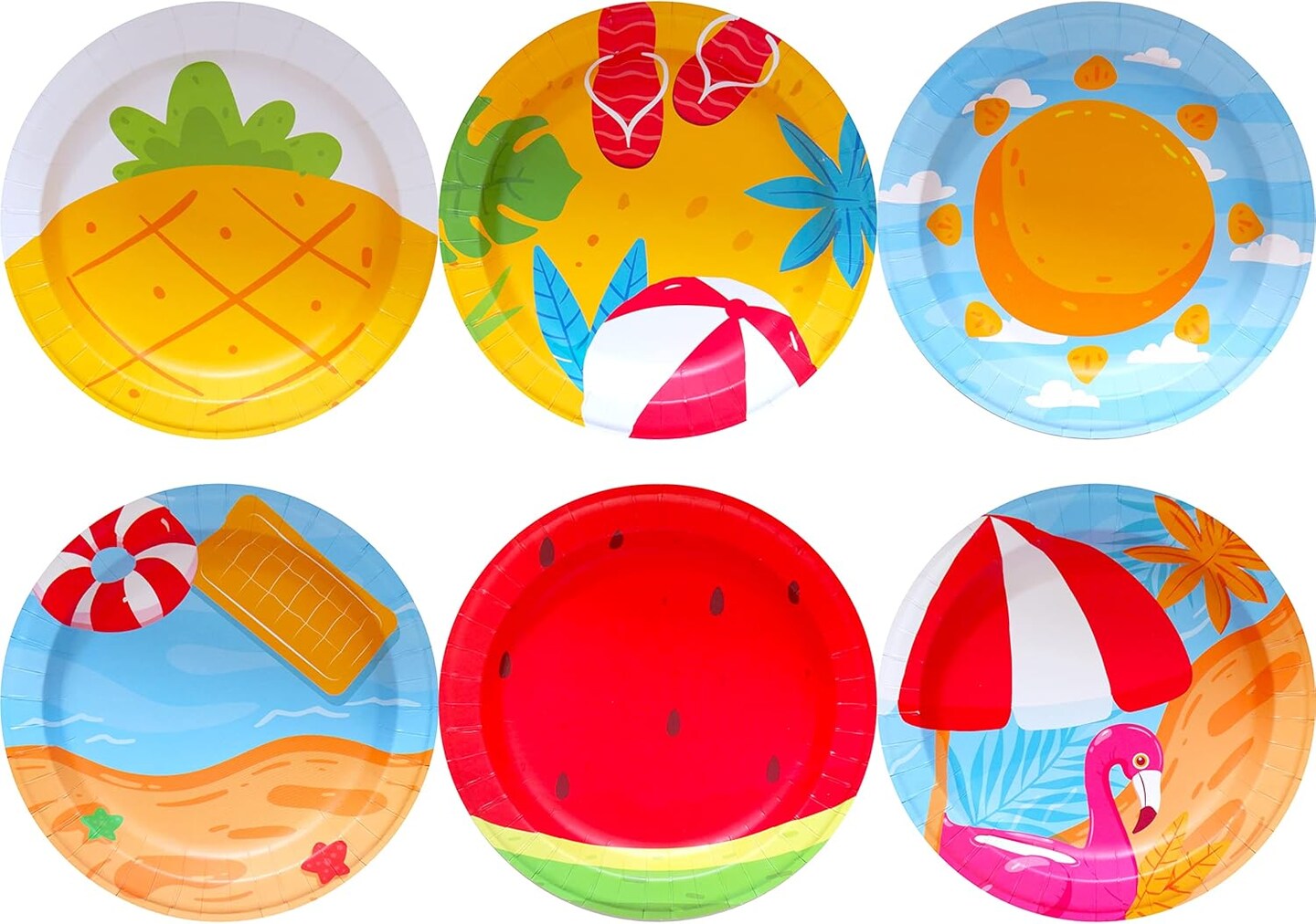 Summer Paper Plates - 60 Count Small Disposable Colorful Cute Party ...