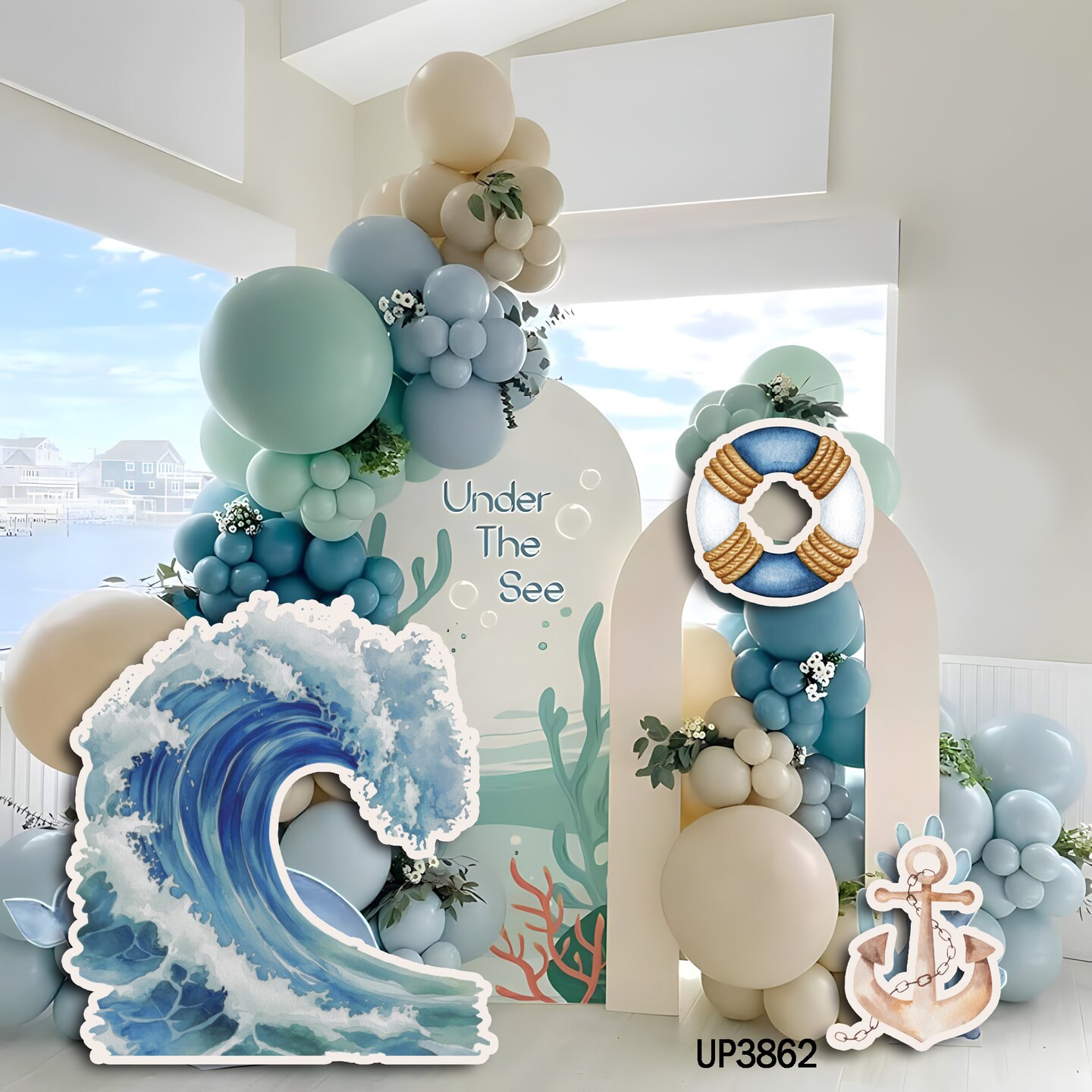 UP3862 Wave ocean coroplast cutouts signs props standees party decor ...