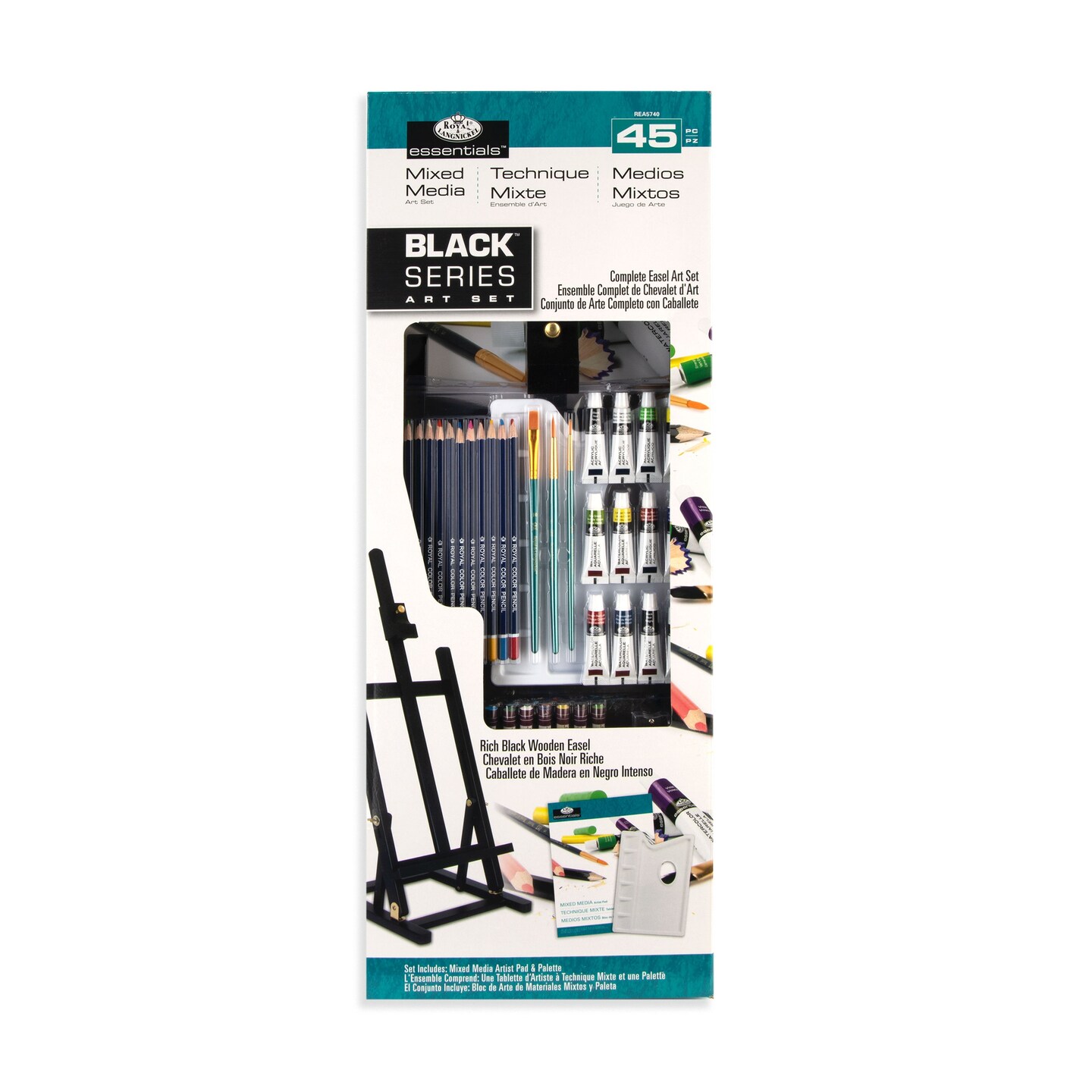REA5740 | essentials™ 45pc Black Series Mixed Media H-Frame Easel Art ...