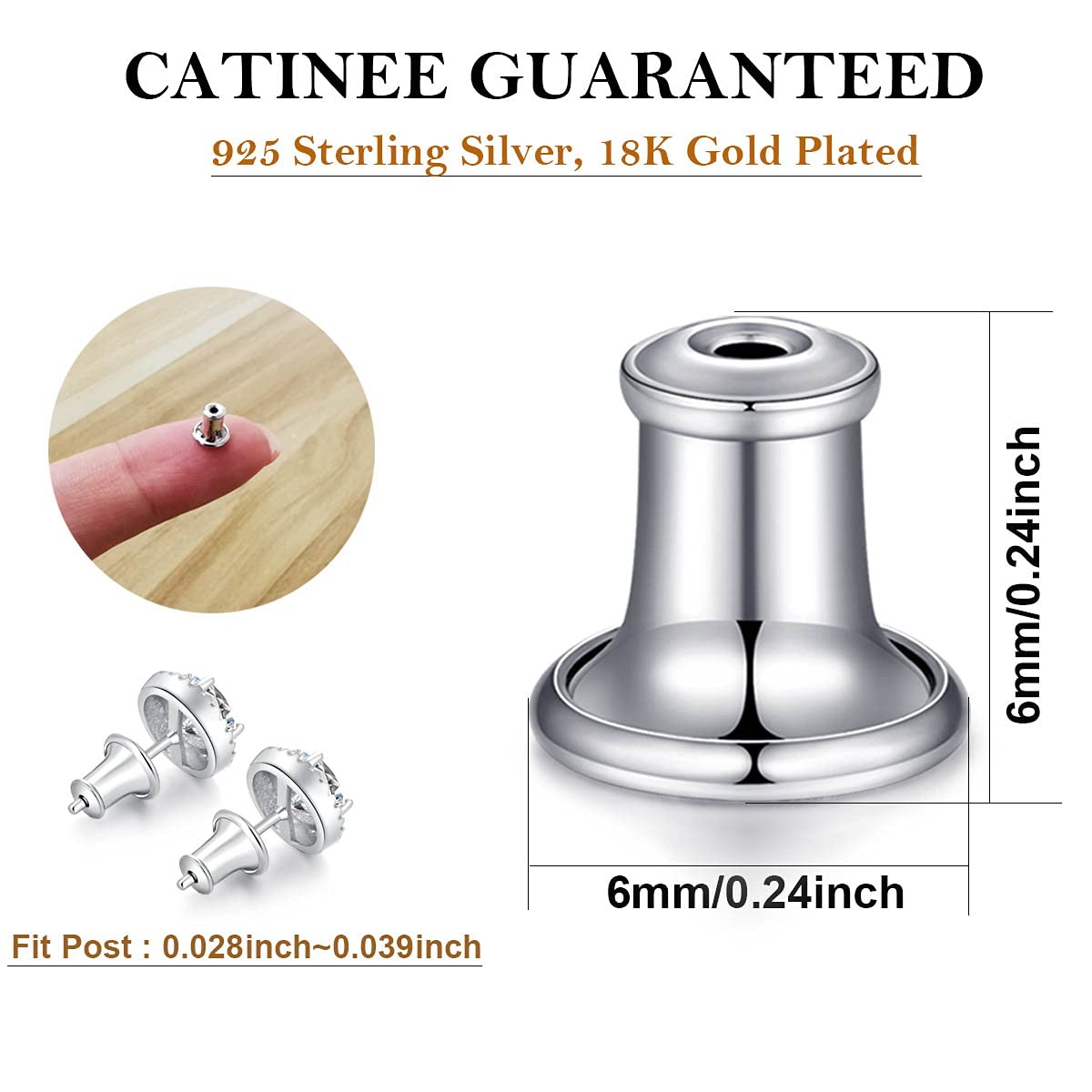 Catinee Sterling Silver & 14K Gold Plated Bullet Earring Backs for ...