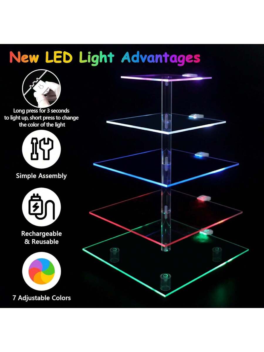 Acrylic Cake Stand with LED Light, Multi-Tier Cake Stand Dessert Food ...