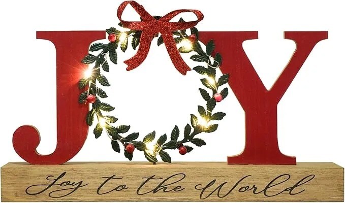 LED Lighted Wooden JOY Holiday Tabletop Sign Décor | Michaels