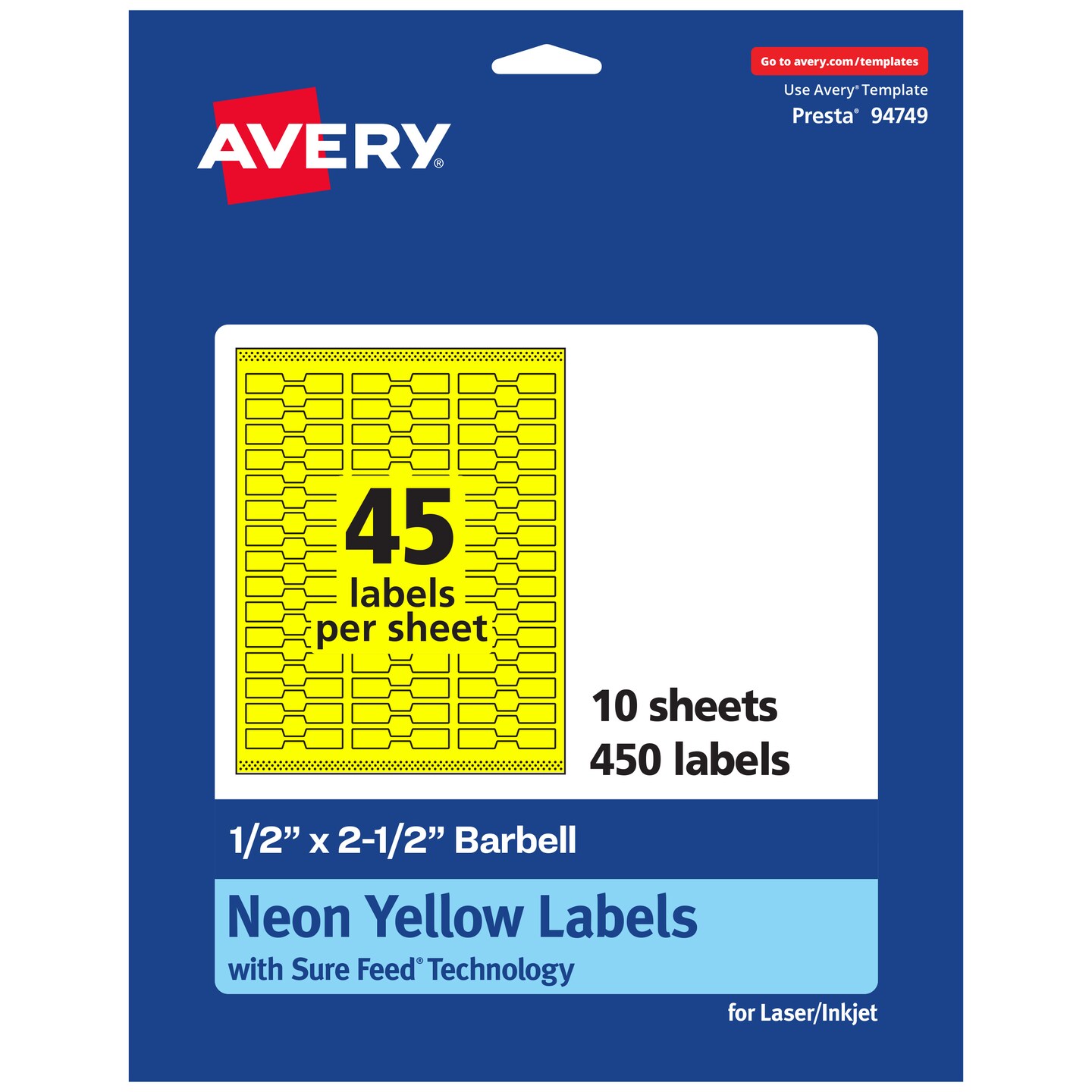 Avery Neon Yellow Paper Labels, 0.5" x 2.5" Barbell, Color: Neon Yellow ...