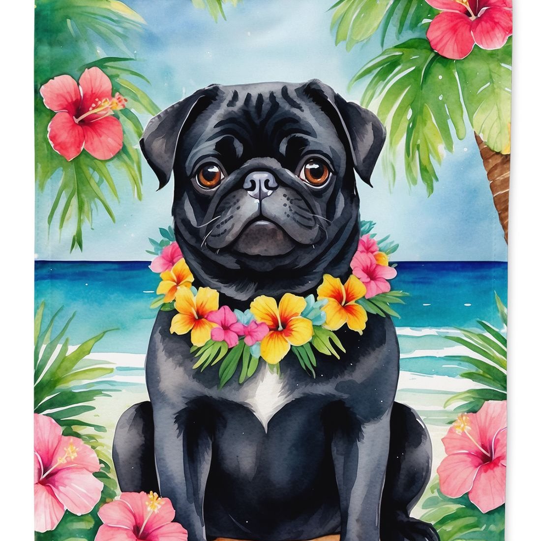 Edge Collections - 28" X 40" - Black - Pug Luau Large Porch Sleeveative ...