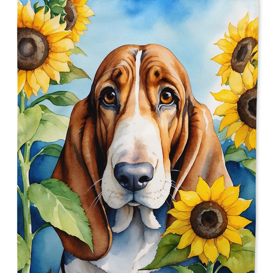 Edge Collections - 28" X 40" - Multicolor - Basset Hound in Sunflowers ...