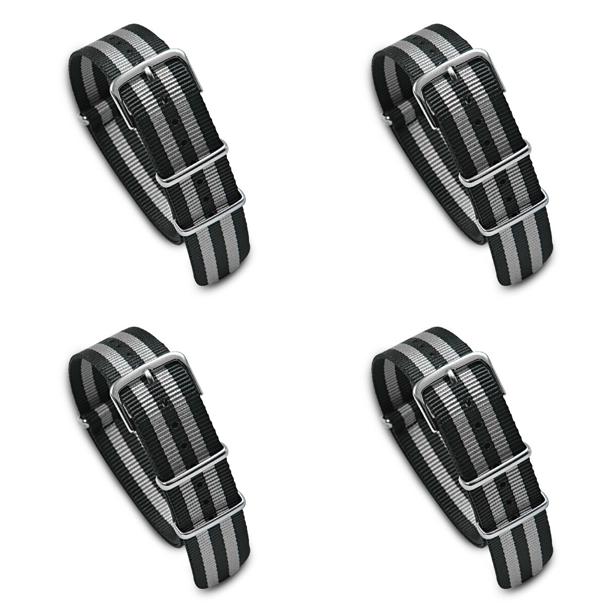 Value Pack of 4 Military MoD Nylon Watch Strap (Black/Silver) | Michaels