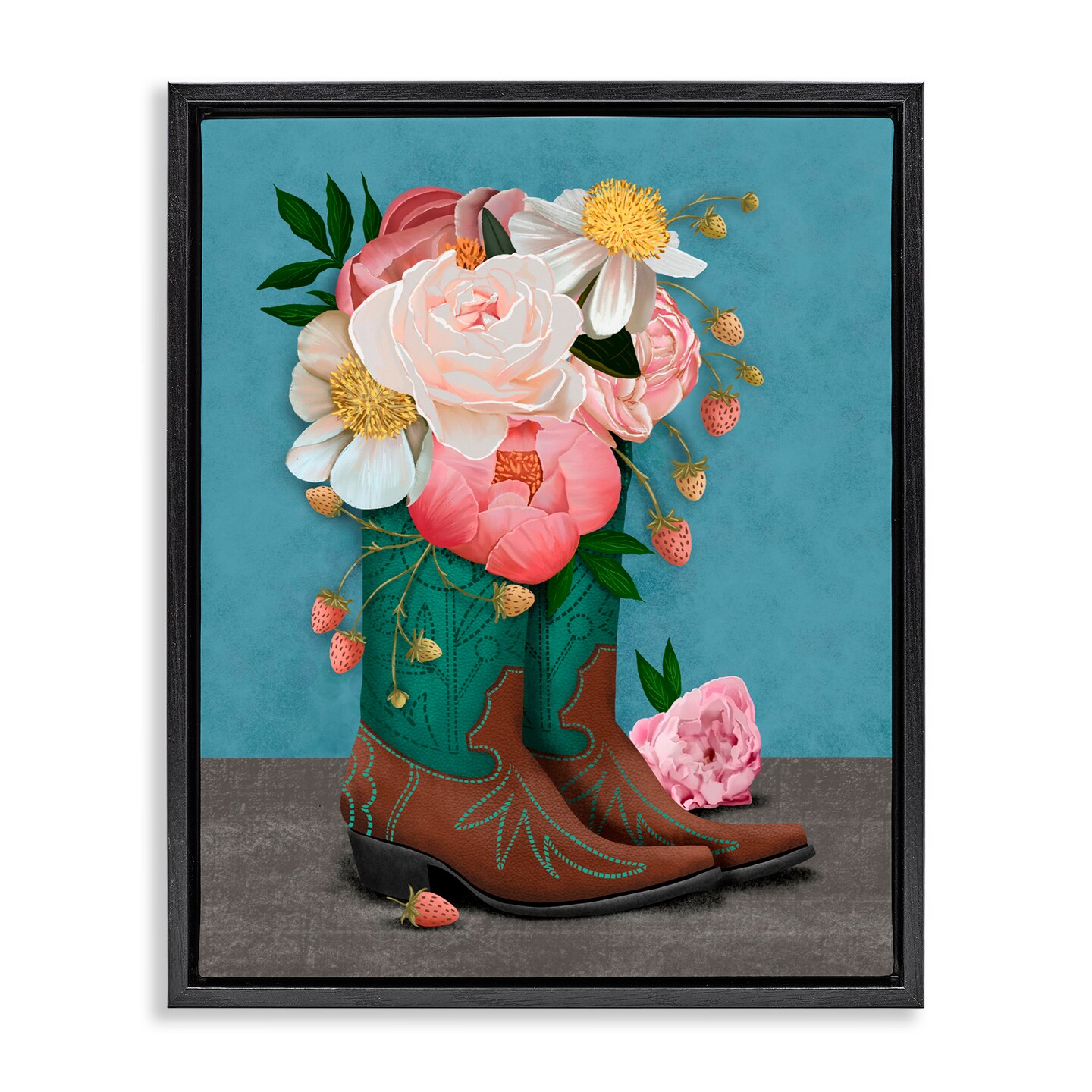 Stupell Industries Western Boots & Peonies Floating Frame, design by ...