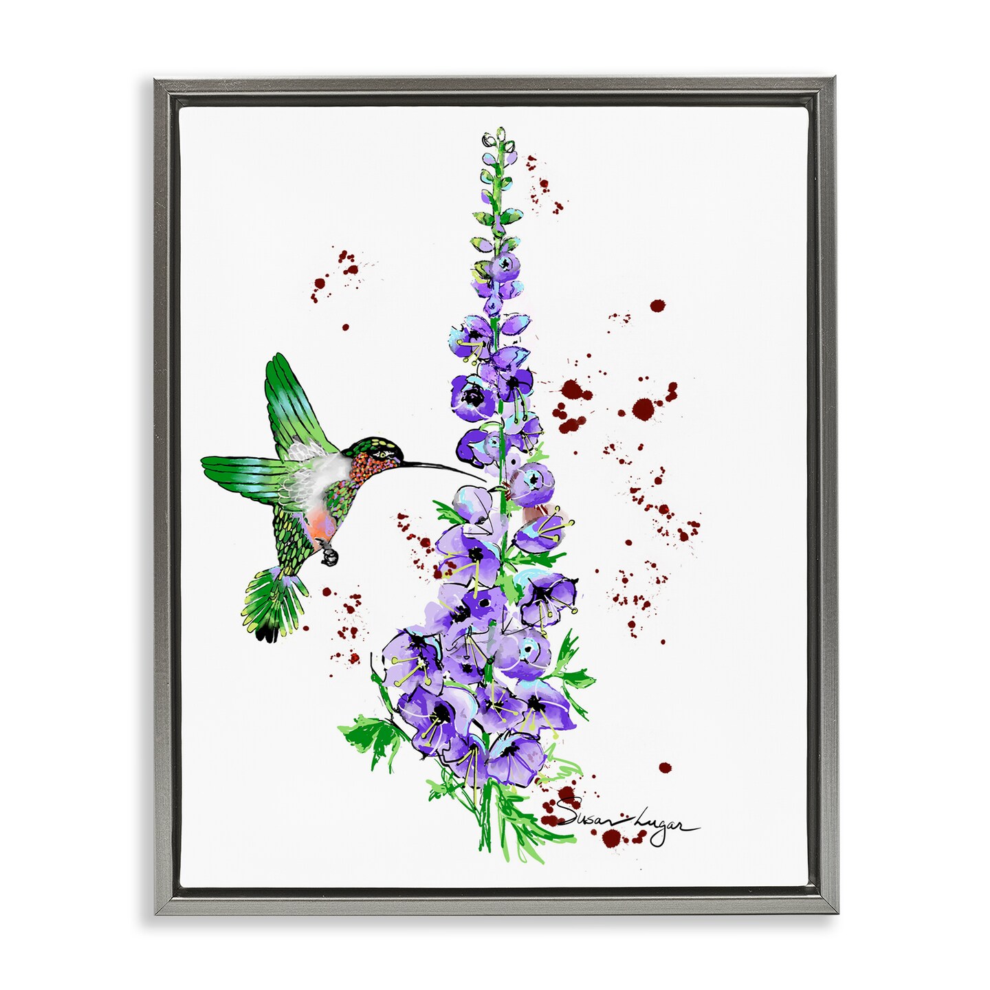 Stupell Industries Delphiniums and Hummingbird Floating Frame, design ...