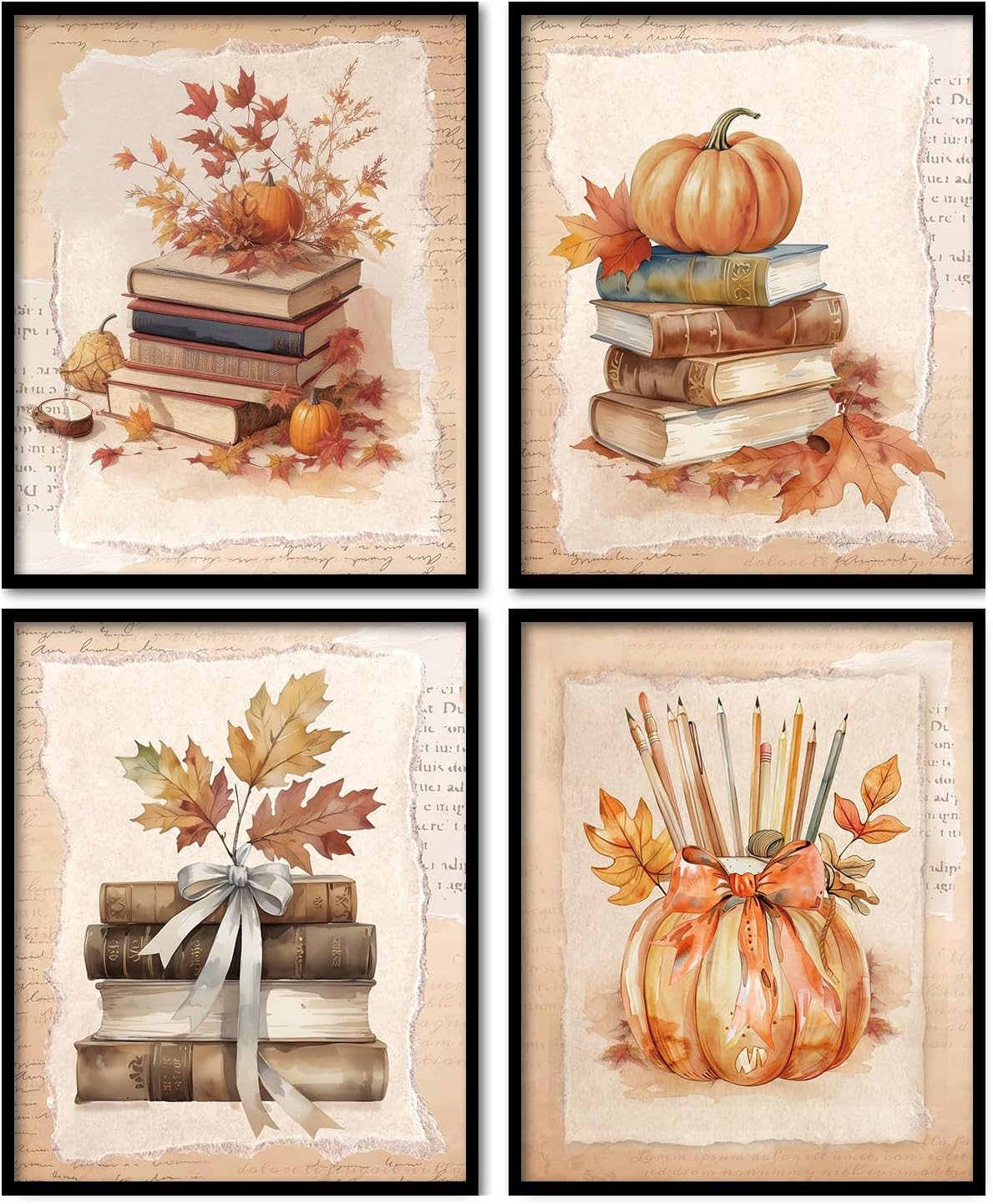 Vintage Fall Wall Art Prints Set of 4(red leaves) | Michaels