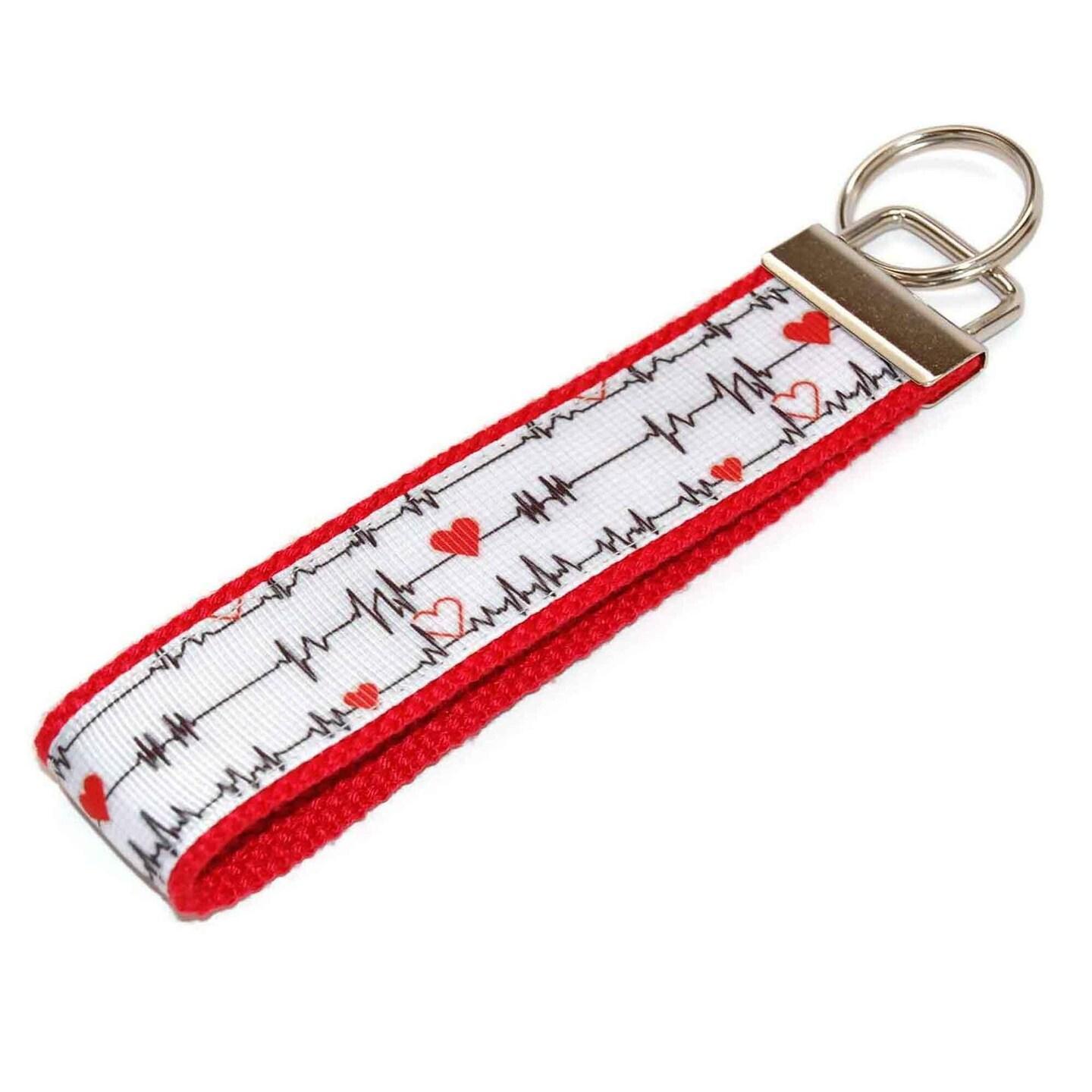 EKG Heart Medical Keychain - Nurse Key Fob Wristlet - Cardiologist Gift ...