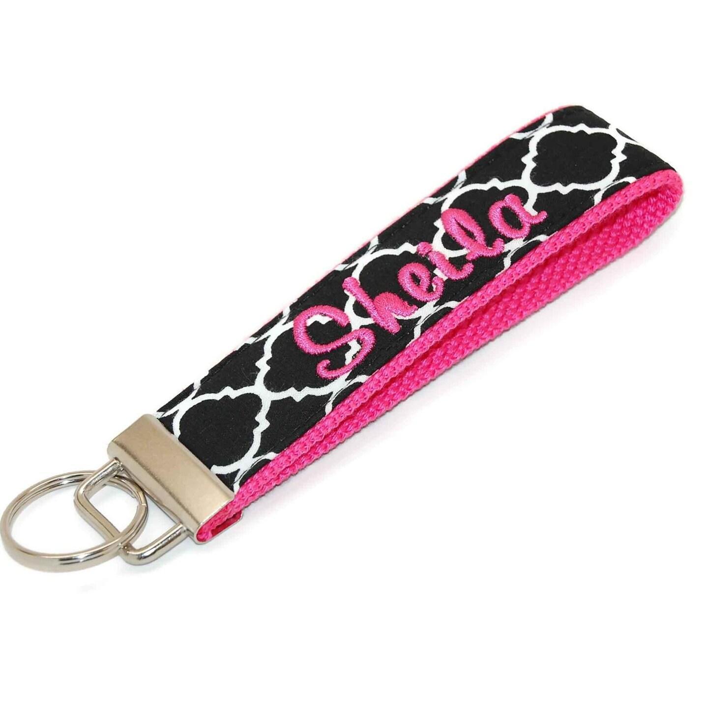 Black Quatrefoil with Monogram Keychain - Personalized Monogrammed Key ...