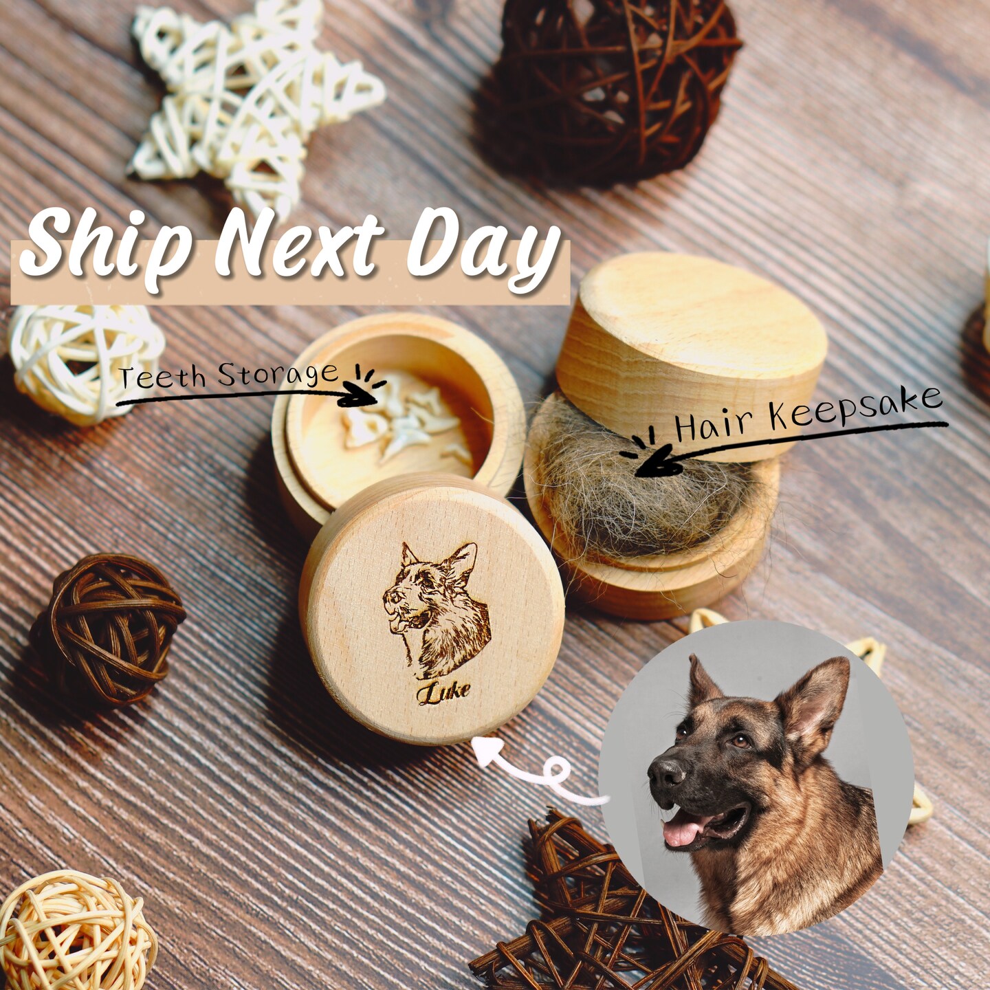 Wooden Keepsake Box with Pet Portrait Engraving Memorial Box for Pet ...