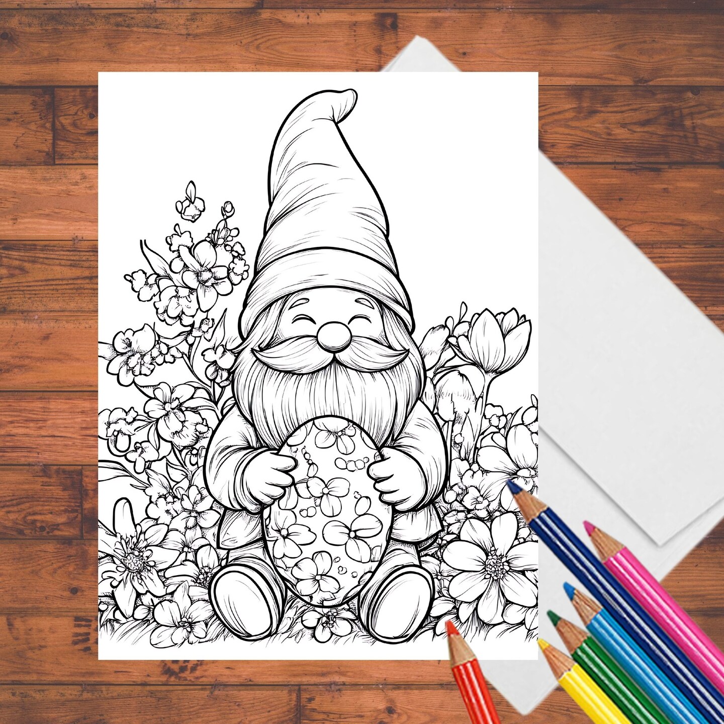 8 Easter Garden Gnome Coloring Cards 5" x 7", Stationery Set, Adult ...