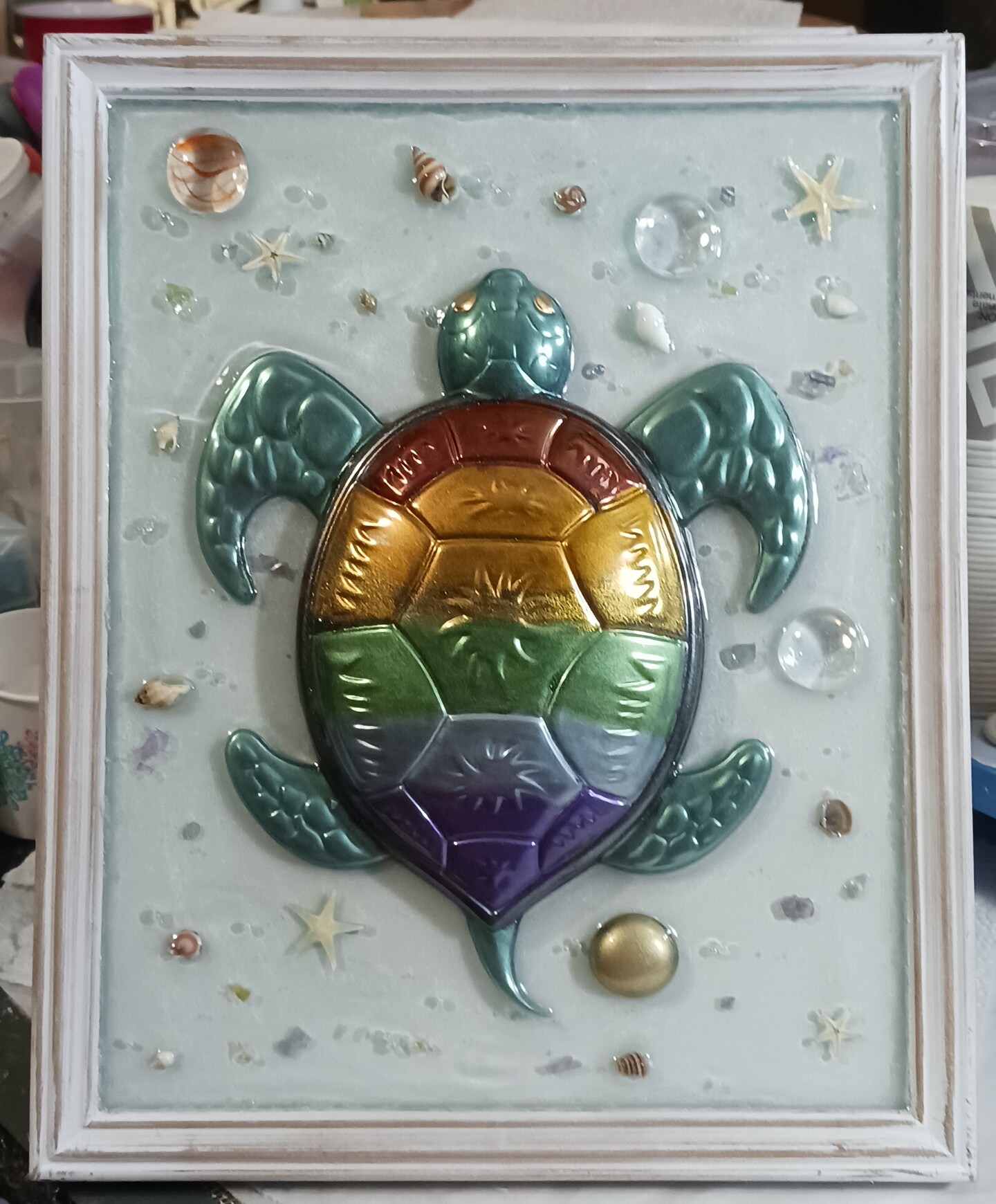 Rainbow Sea Turtle Resin Art, Handcrafted Resin Sea Turtle Wall Decor ...