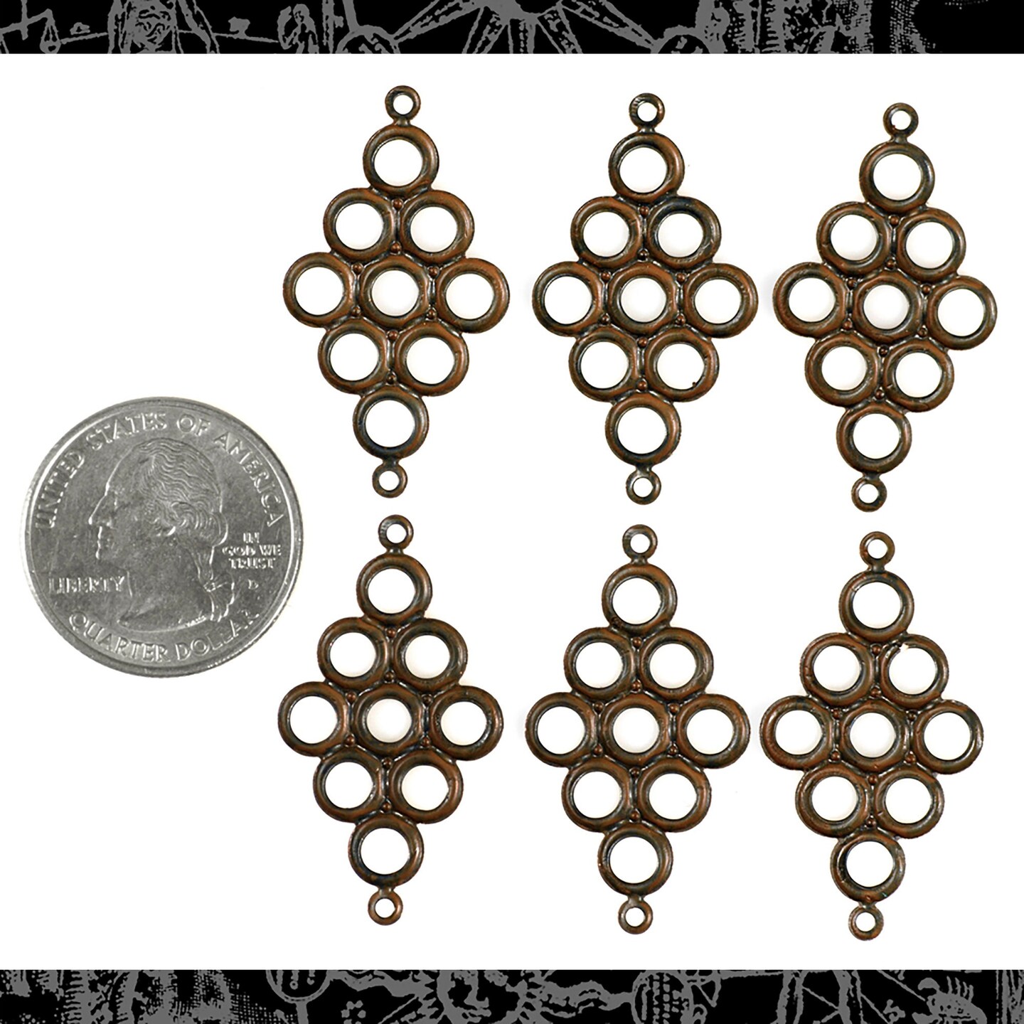 Chocolate Brown Plated Brass Bubble Two Ring Connectors - Set of Six ...