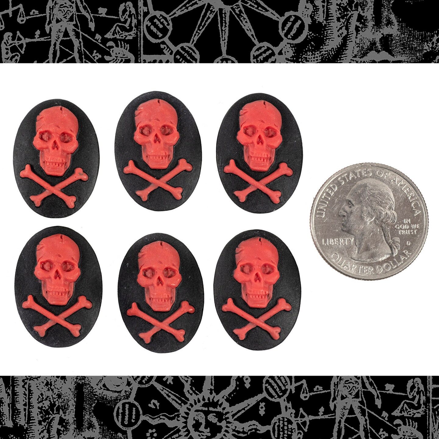Black and Red Skull and Crossbones 25mm x 18mm Cameos - Set of Six ...