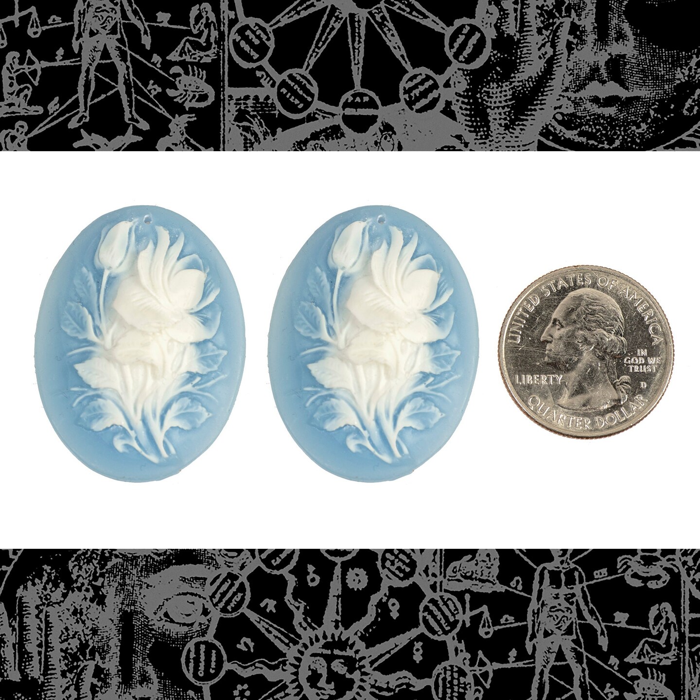 Blue and White Rose Cameos 30mm x 40mm Cameos - Set of Two - XXX ...