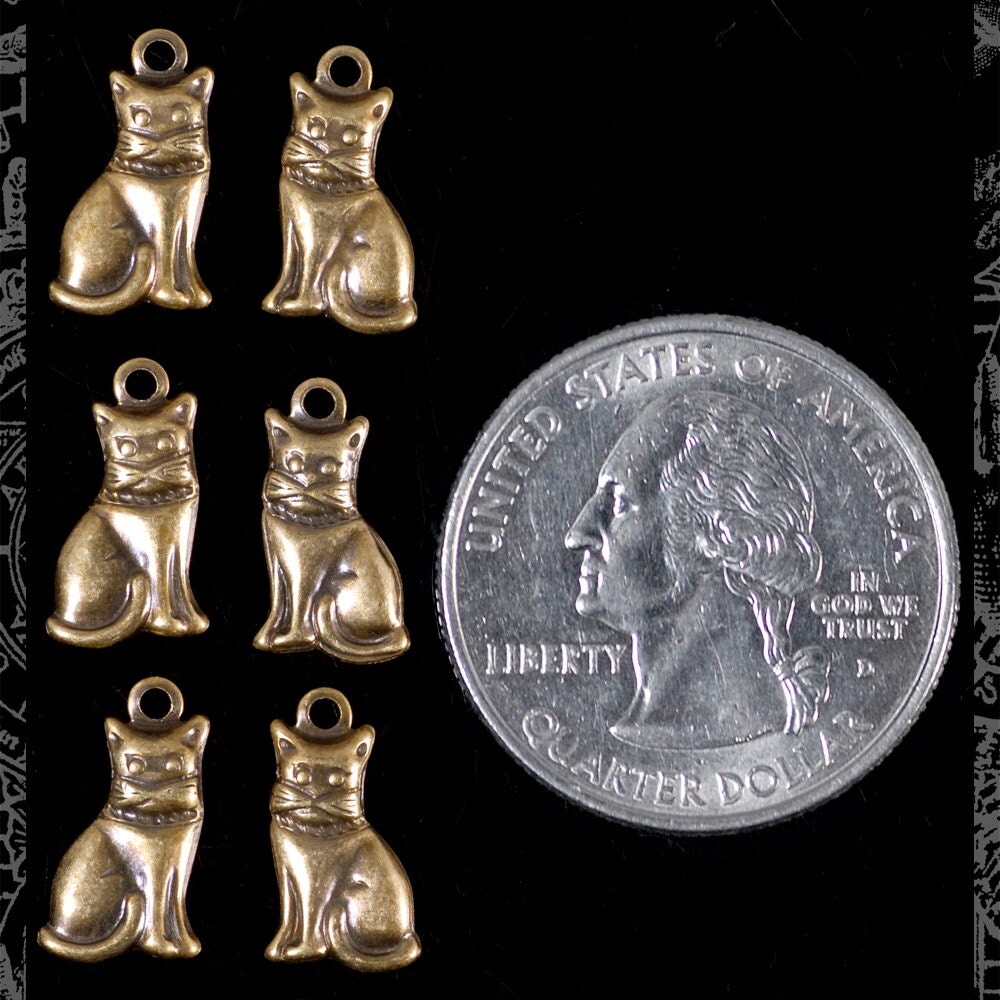Antiqued Brass Mini Sitting Cat Charms Three Sets of Two Facing Each ...