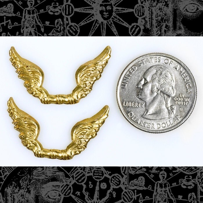 Raw Brass Joined Flared Wing Charms Pendants - Set of Two - B-C106 ...