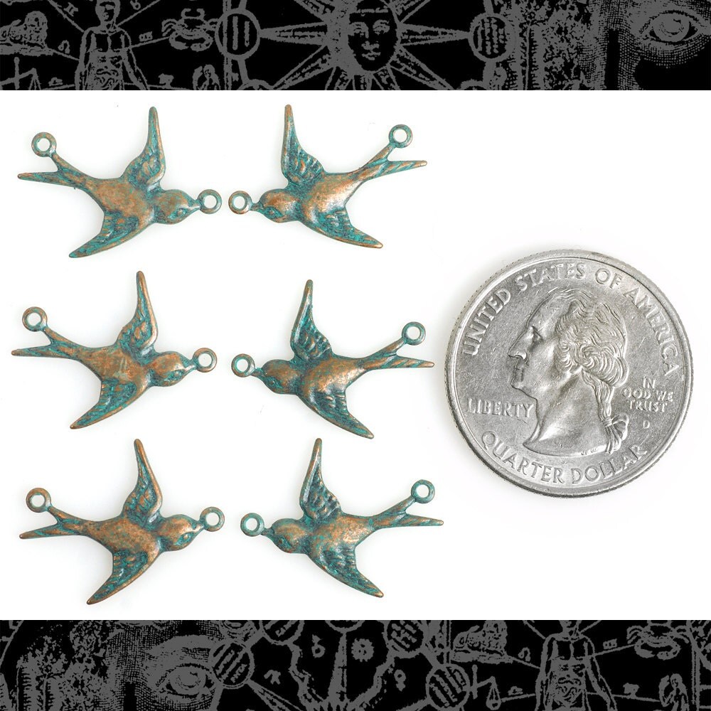 Verdigris Finished Brass Two Way Connectors Flying Birds Sparrows ...