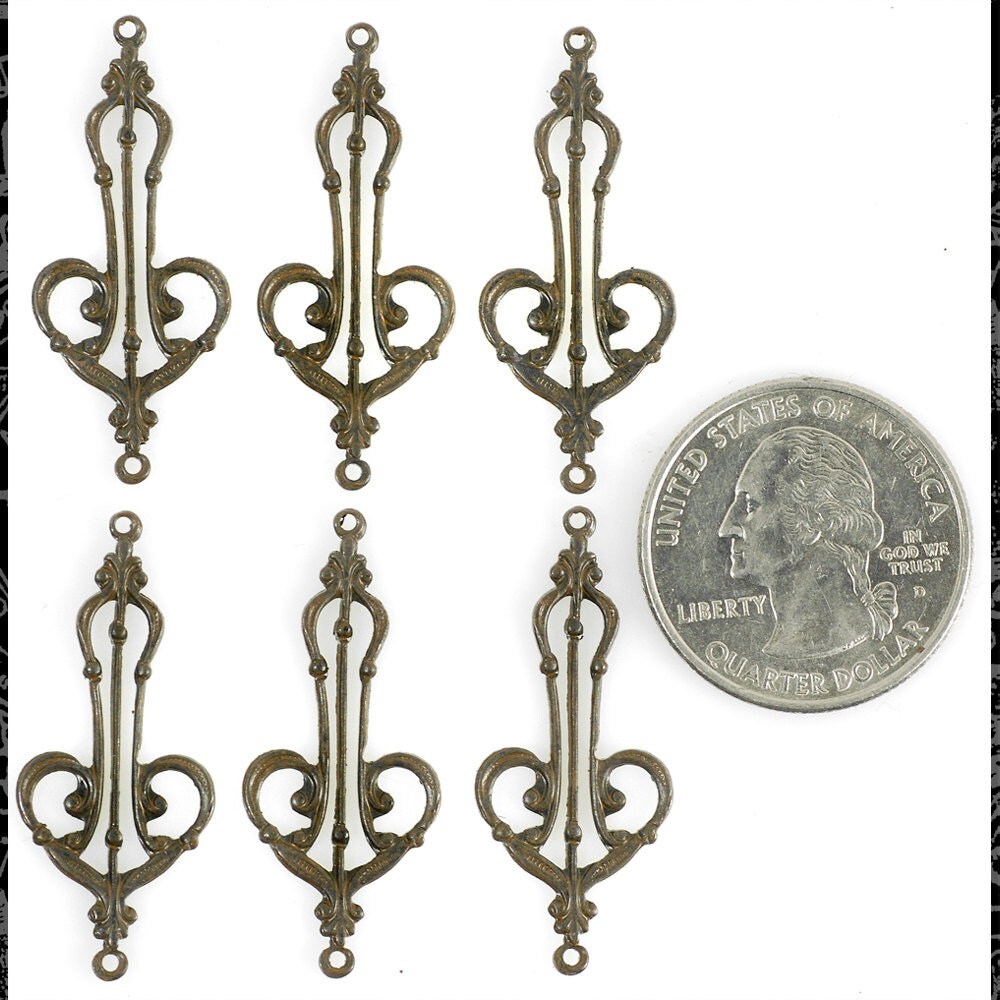 Chocolate Brown Plated Brass Art Deco Heart Harp Connectors - Set of ...