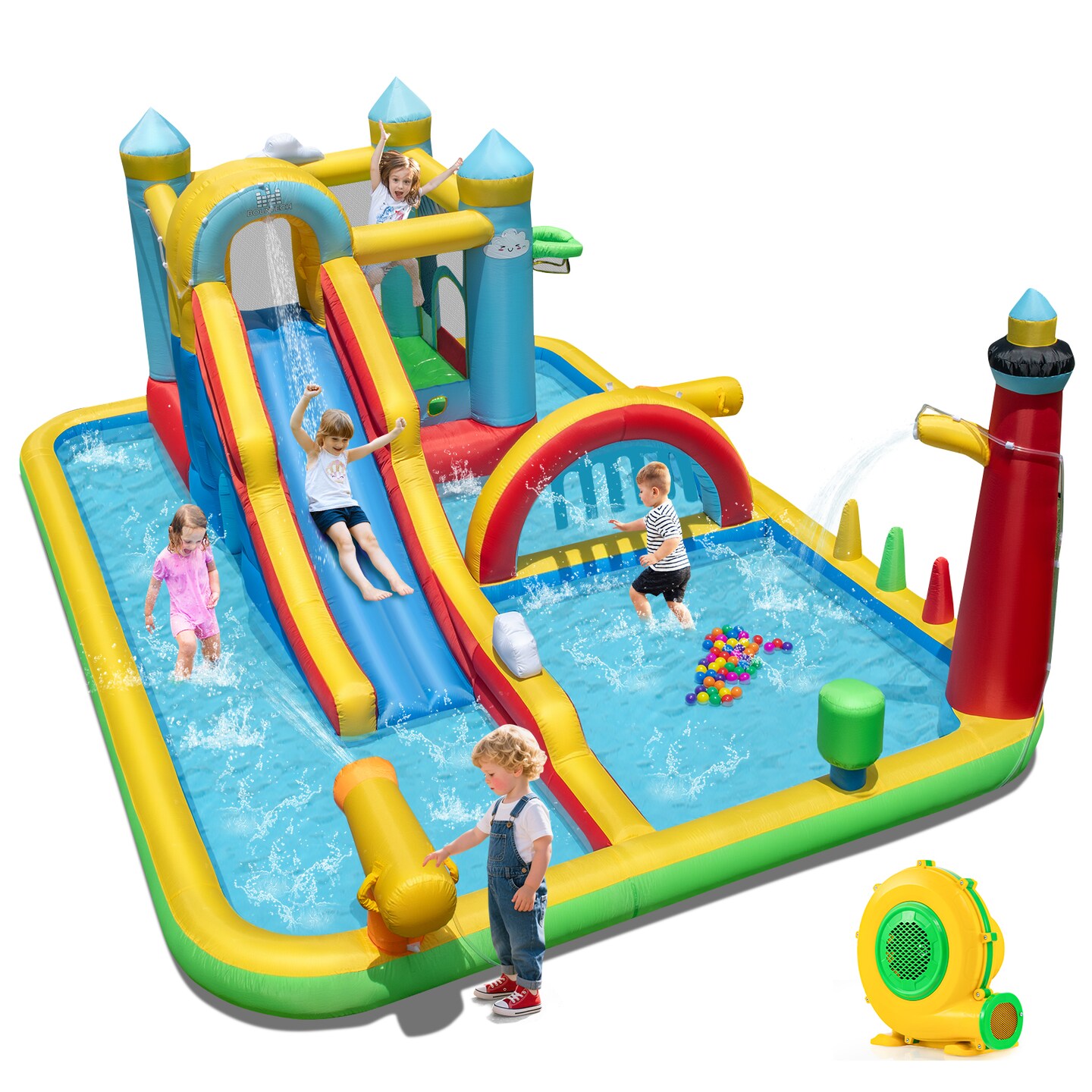 Inflatable Water Slide with Jumping Area, Climbing Wall and 680W Blower ...