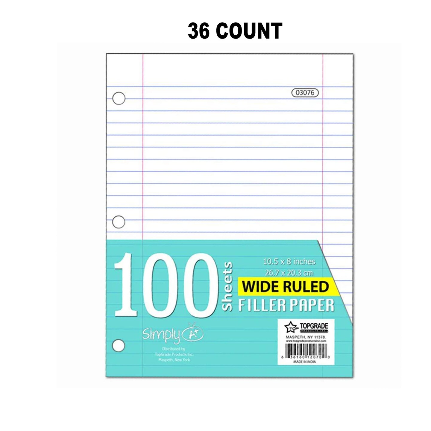 100Ct Wide Ruled Filler Paper 3 Hole Punched for Binders and Notebooks ...
