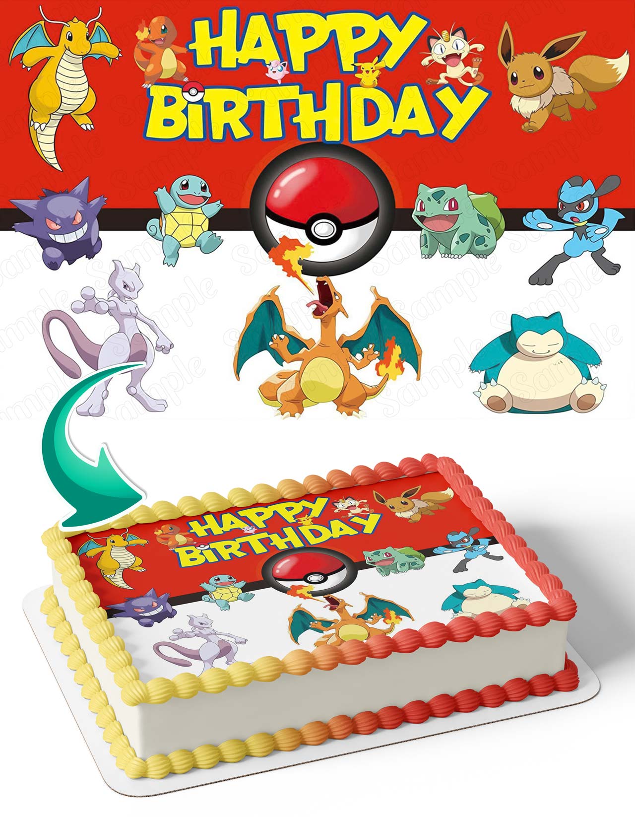 Pokémon Anime Poke Ball Cards Edible Cake Image Topper Birthday Cake ...