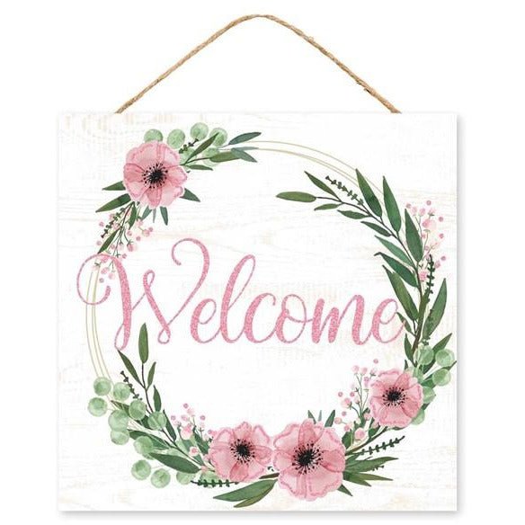 10" Wooden Sign: Welcome Floral (White) | Michaels