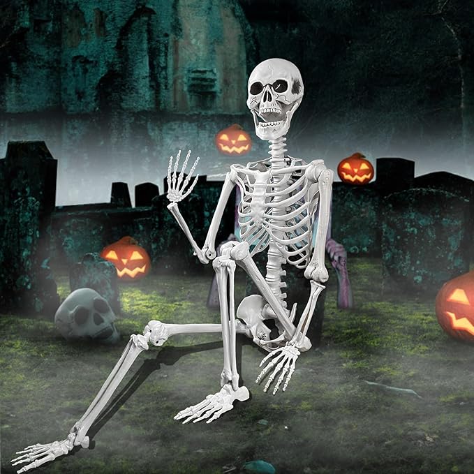 5.4 Ft Life Size Skeleton Halloween Decoration, Posable Skeleton Full ...