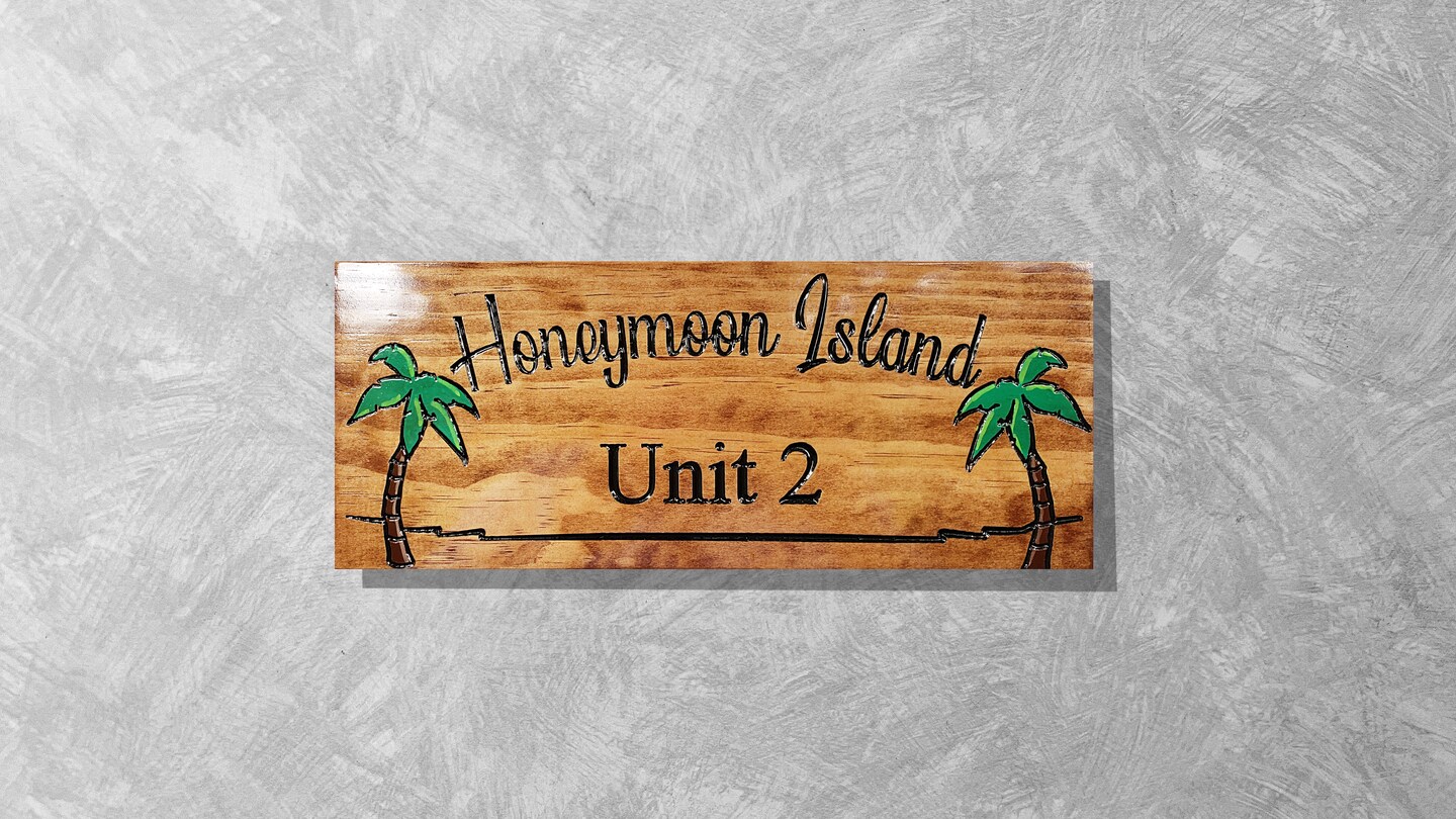 Custom Wood Beach Sign with Palm Trees, Personalized Camp Sign with ...