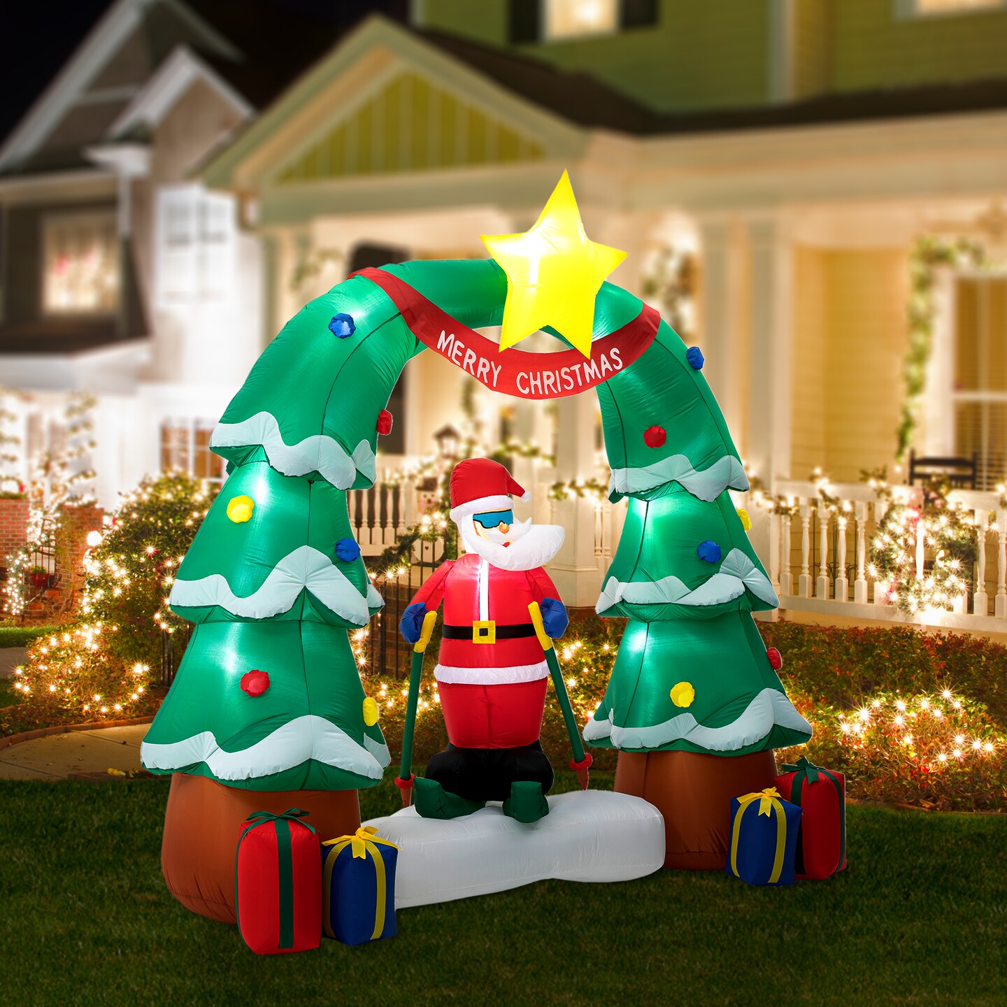 7FT Lighted Inflatable Santa Skiing under Tree Arch Décor | Michaels