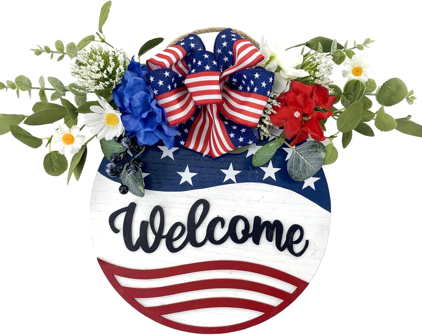 Welcome Sign Wreath 4th of July Wreath Patriotic Wreath for Front Door ...