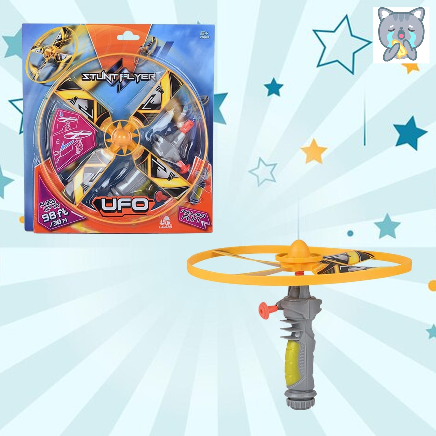 Lanard Stunt Flyer UFO Pull String Launcher Toy Flies Up To Ninety ...