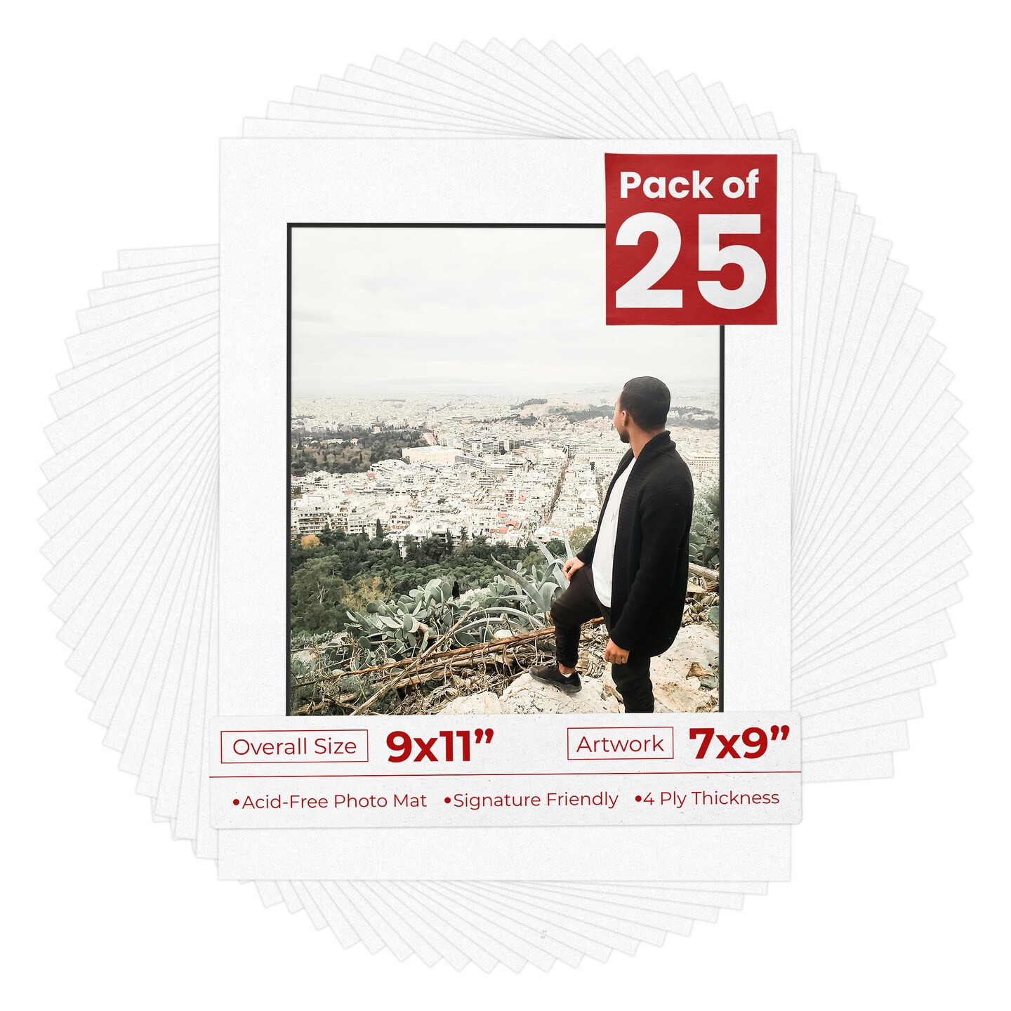 White with Black Core Mat Board for 9x11 Frames - Fits 7x9 Photos ...