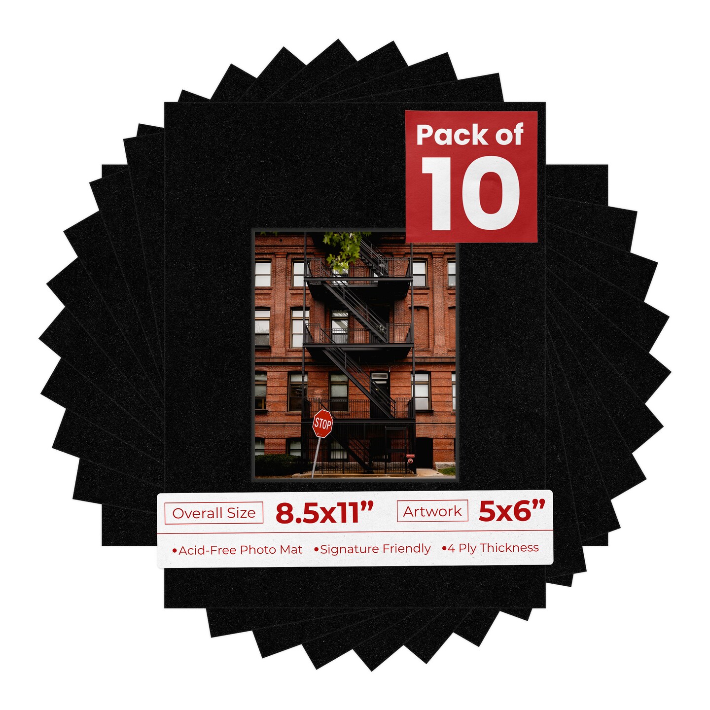 Black with Black Core Mat Board for 8.5x11 Frames - Fits 5x6 Photos ...